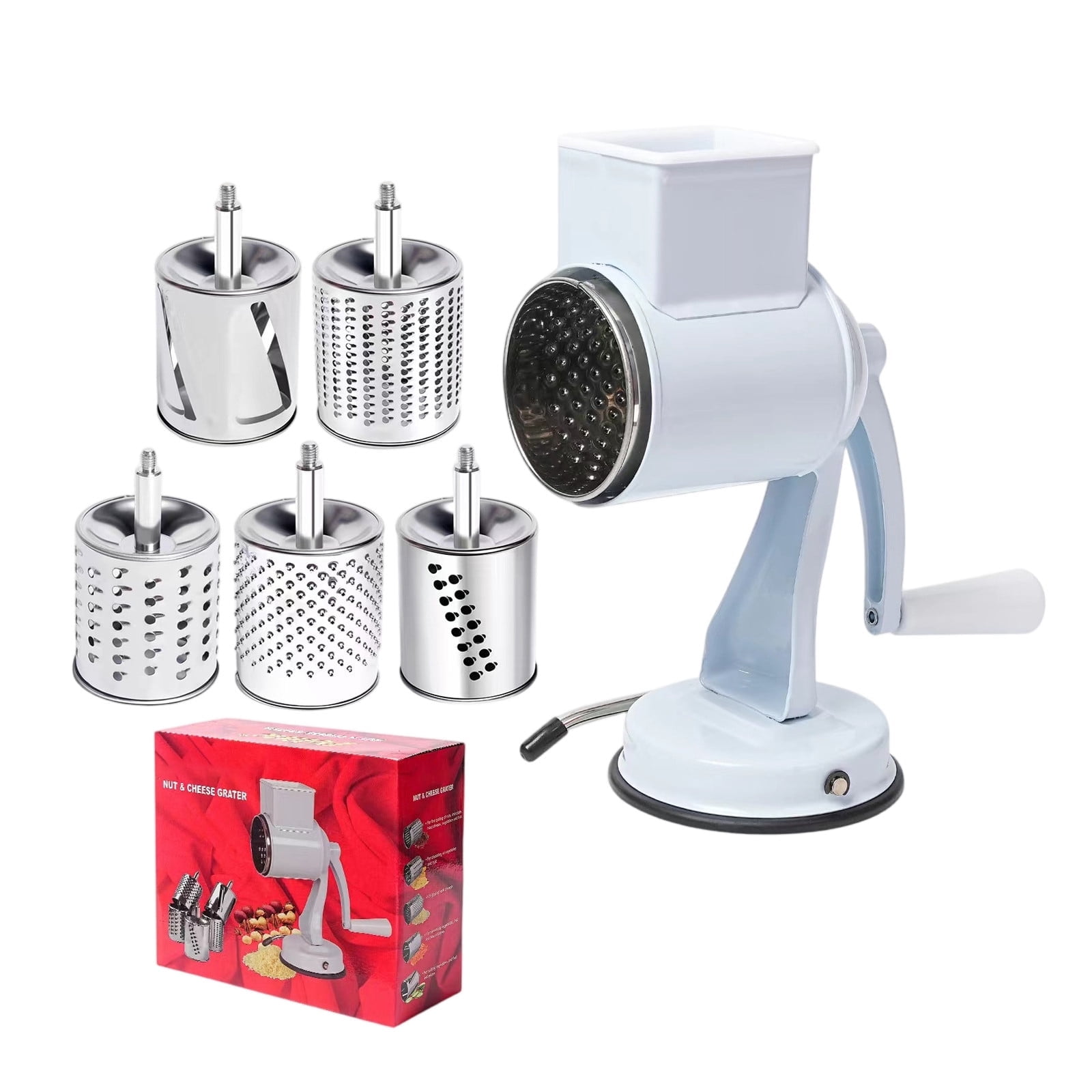 Rotary Cheese Grater Round Mandolin Slicer, Handheld Hashbrown Shredder ...