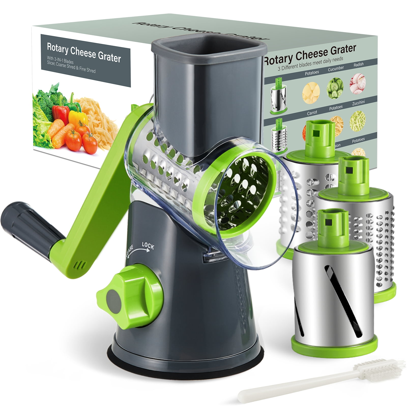 KITEXPERT Rotary Cheese Grater with 3 Blades, Handheld Vegetable Slicer ...