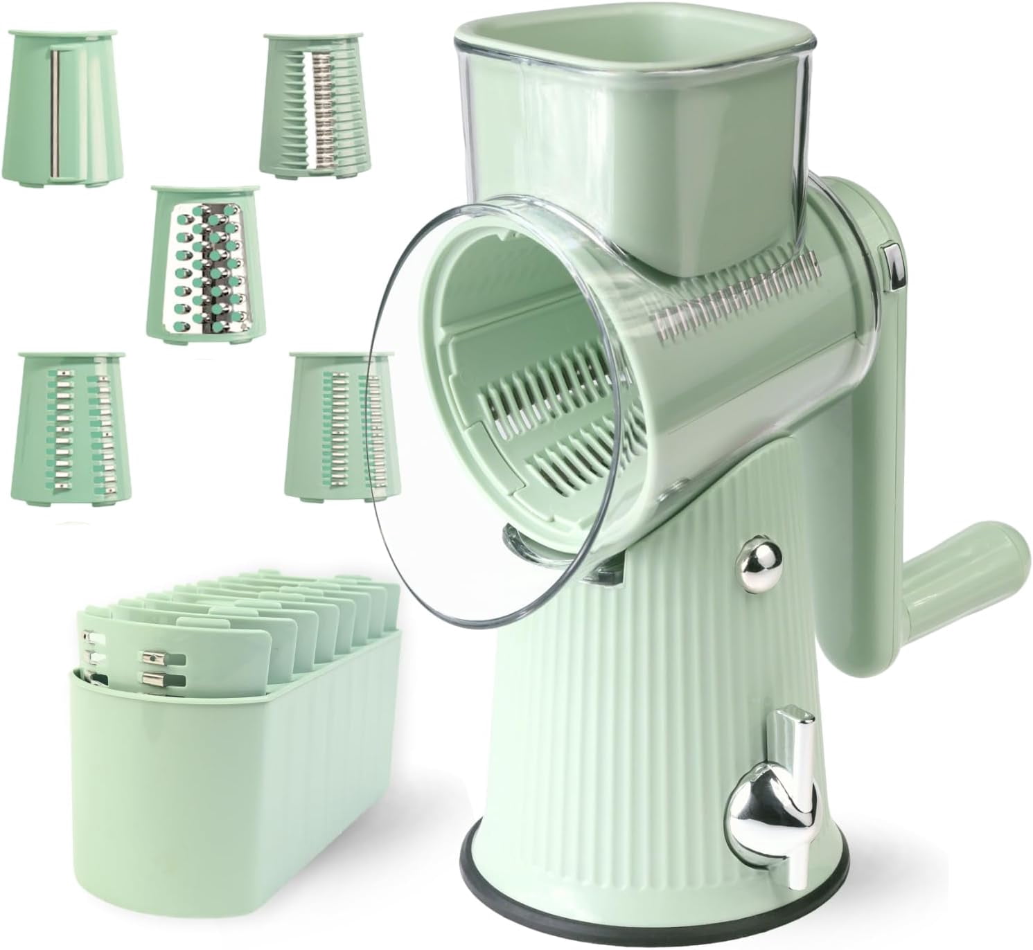 Rotary Cheese Grater with Handle Vegetable Shredder 5 Blades, Round ...