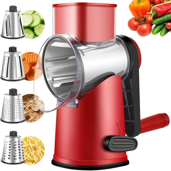 Rotary Cheese Graters with 4 Blades, Hand Crank Grater Waffle Slicer ...