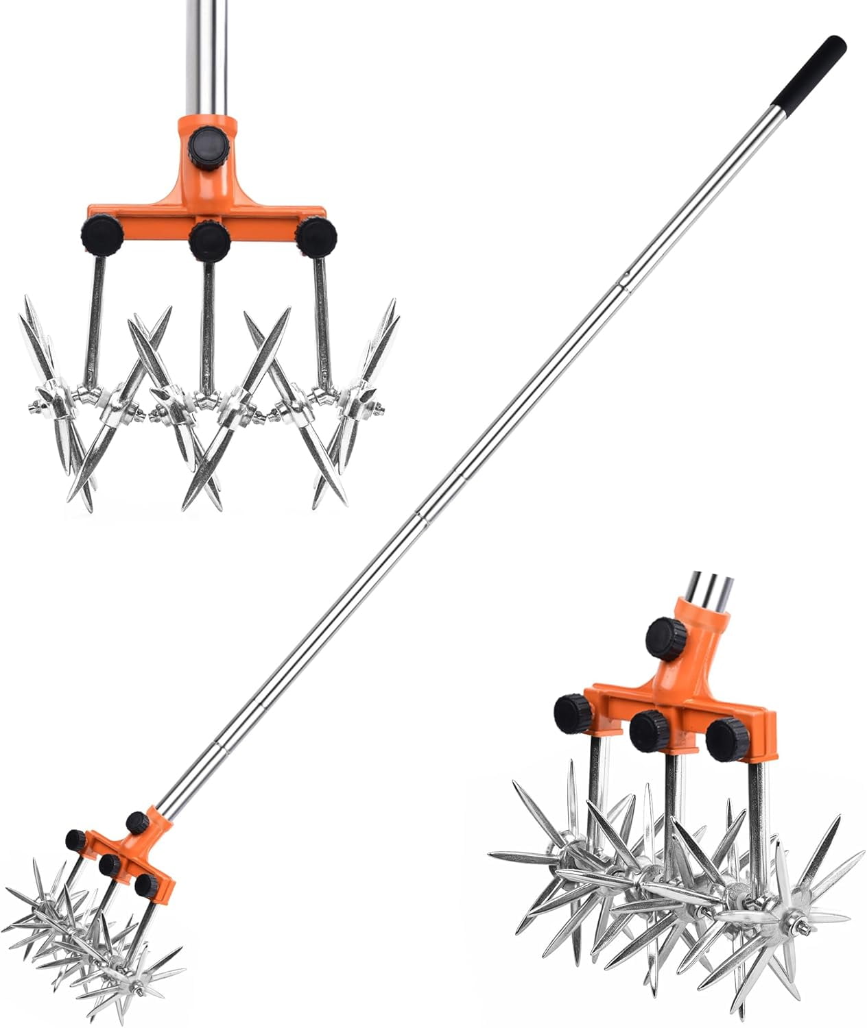 Rotary Cultivator Garden Rotary Tiller Adjustable Stainless Steel Poles Hand Tiller for Soil ...