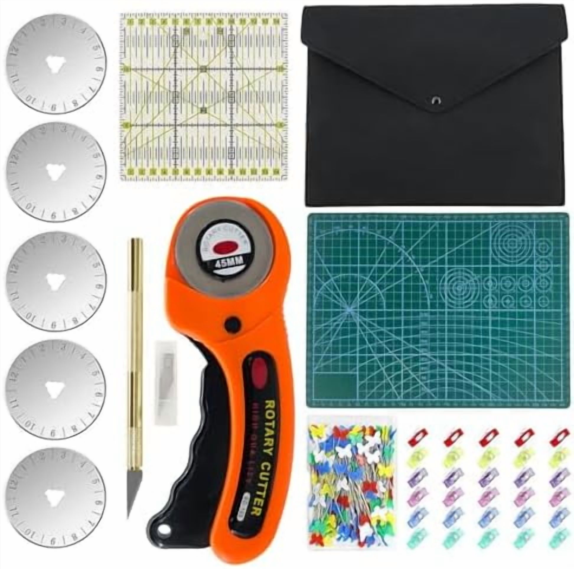 Rotary Cutter Set with 45mm Blades, Cutting Mat, Carving Knives, Clips ...