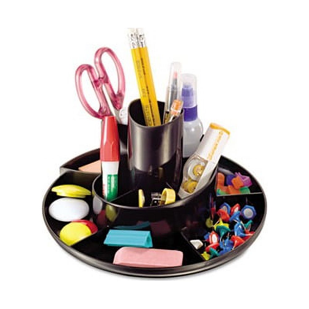 Rotary Desk Organizer 11 Compartments, 8 3/4 dia x 5 3/8, Black ...