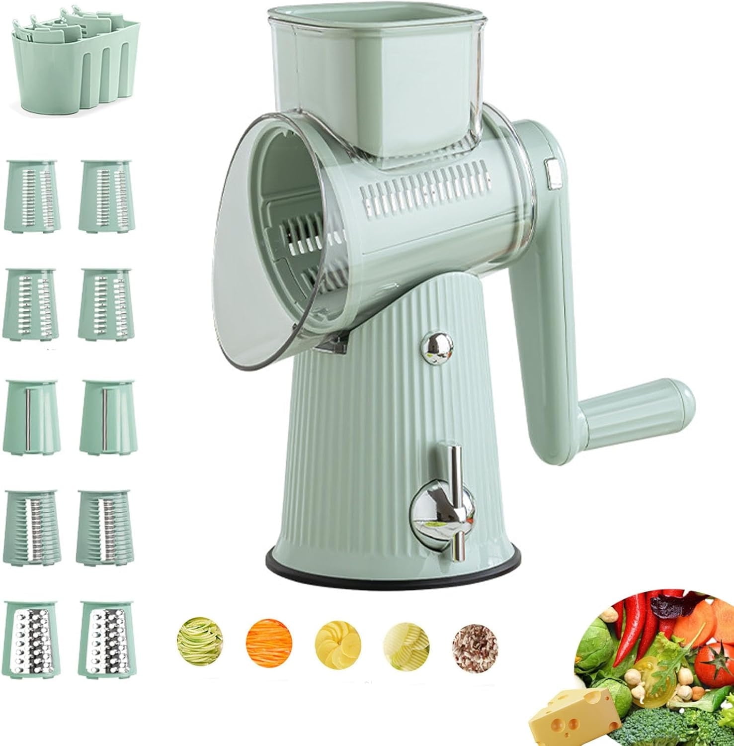 Rotary Grater with Handle | 5-in-1 Manual Food Slicer | Vegetable ...