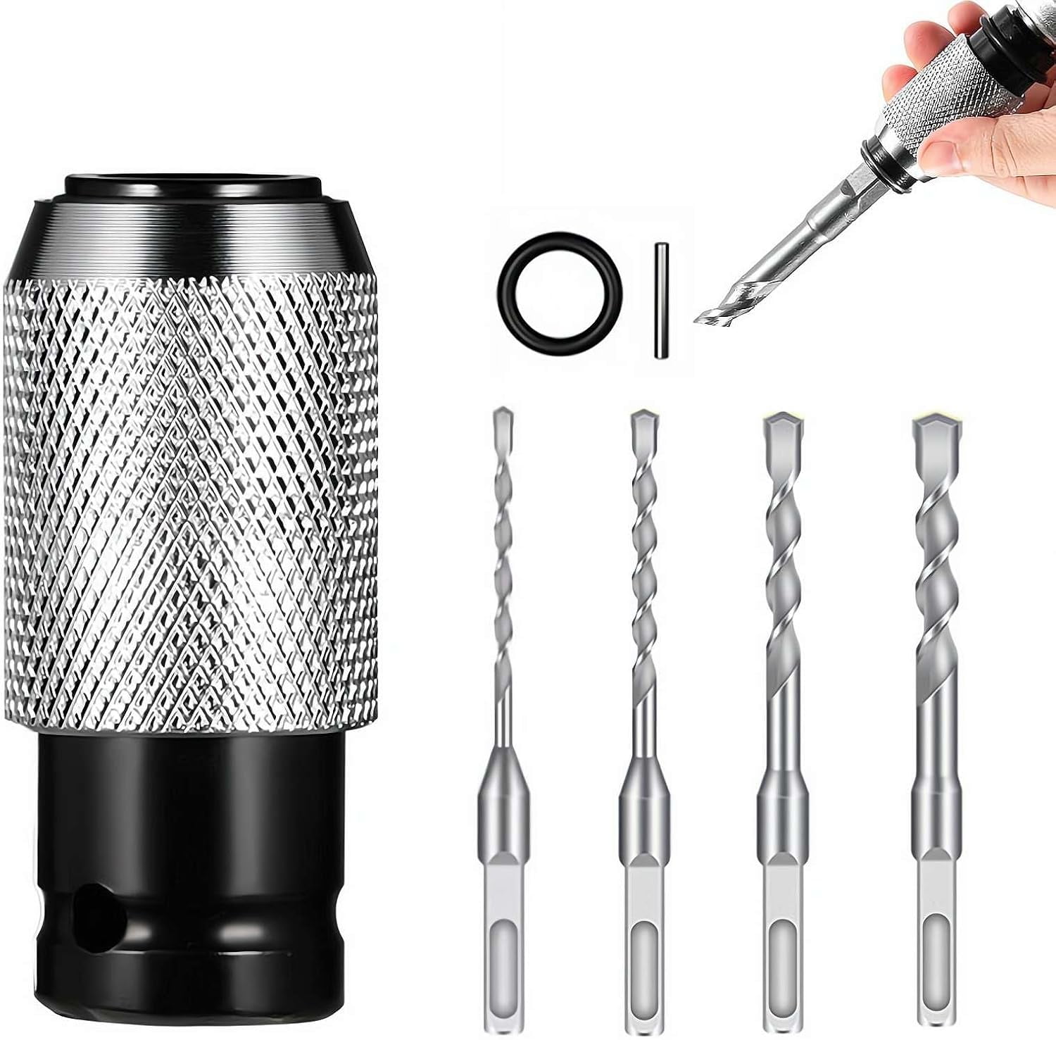 Rotary Hammer Adapter with Impact Drill Bits Set, 1 x Adapter+4 xDrills ...