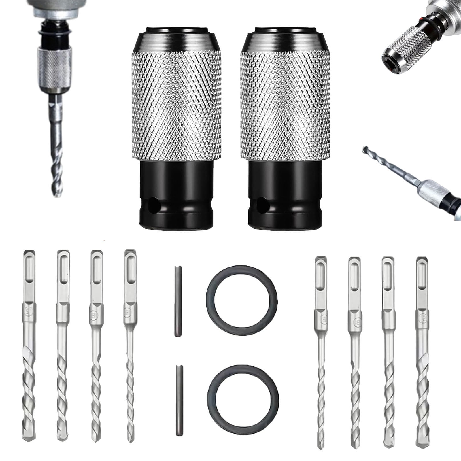 Rotary Hammer Adapter with Impact Drill Bits Set, 5PCS Multi-functional ...