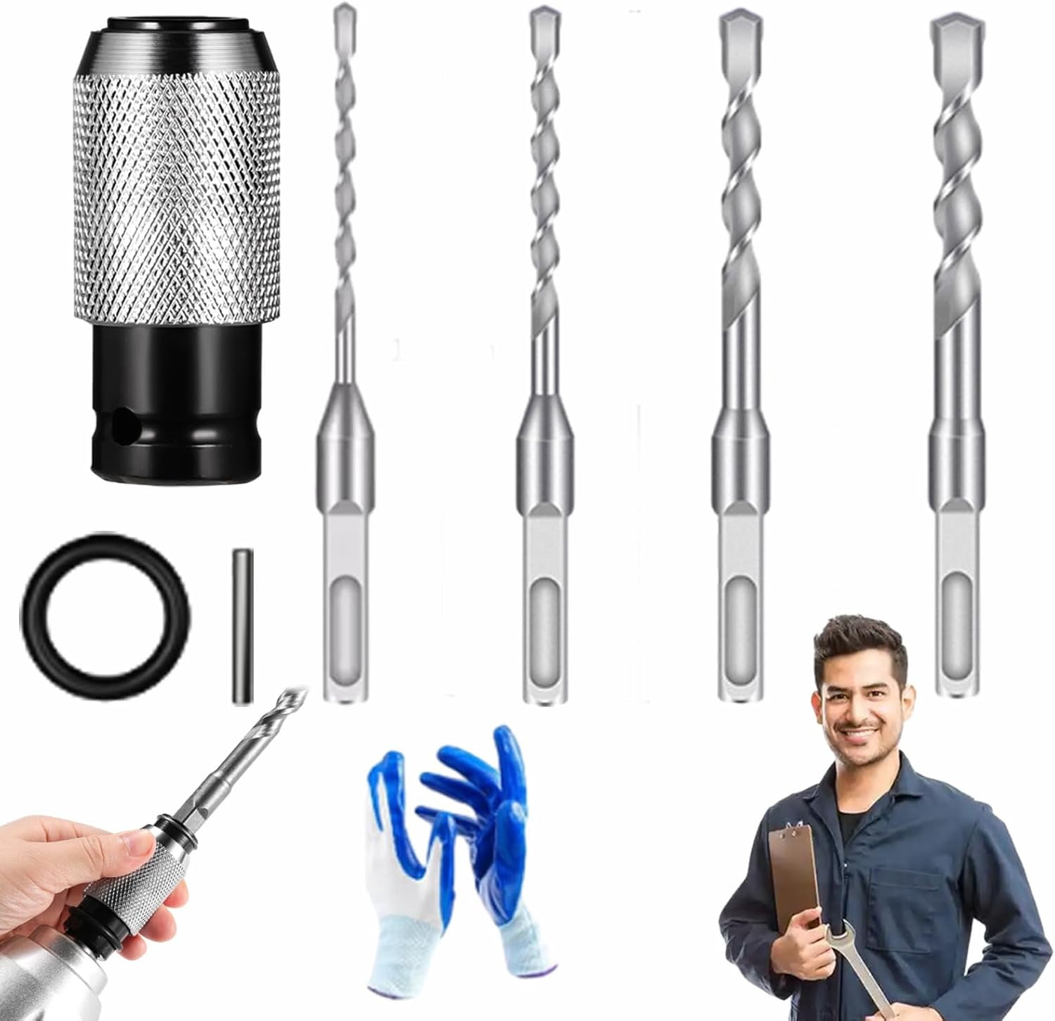 Rotary Hammer Adapter with Impact Drill Bits Set, Electric Hammer to ...