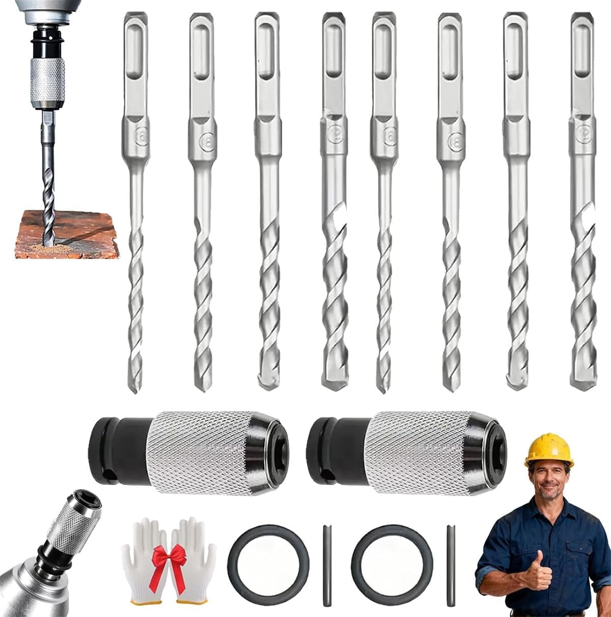 Rotary Hammer Adapter with Impact Drill Bits Set, Multifunctional ...