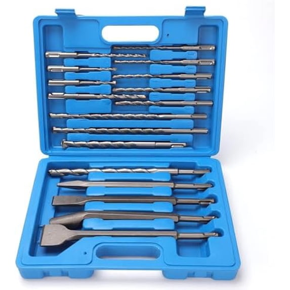 Rotary Hammer Drill Bits Set, 17 count SDS Carbide-Tipped Masonry Drill ...
