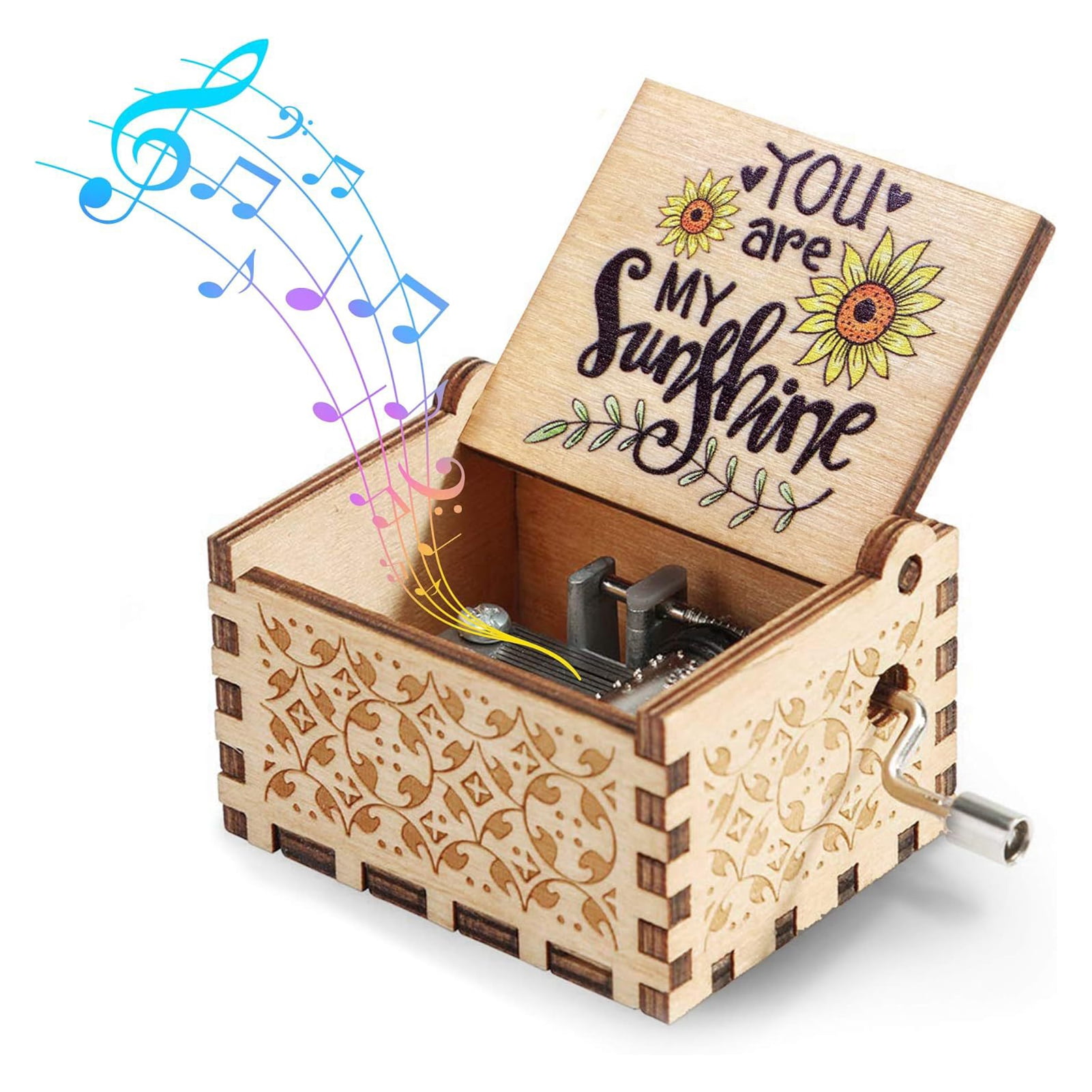 Rotary Handle Wooden Music Box You Are My Sunshine Mini Mechanical ...
