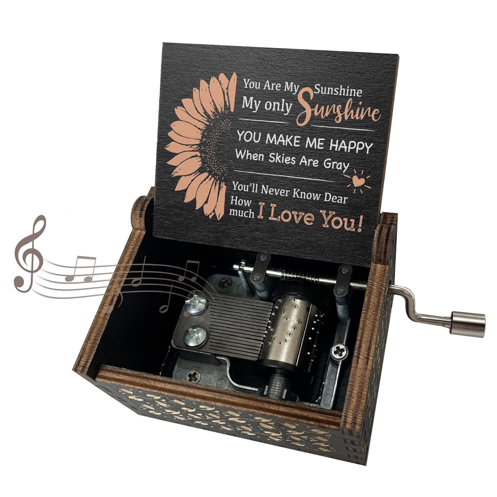 Rotary Handle Wooden Music Box You Are My Sunshine Mini Mechanical ...