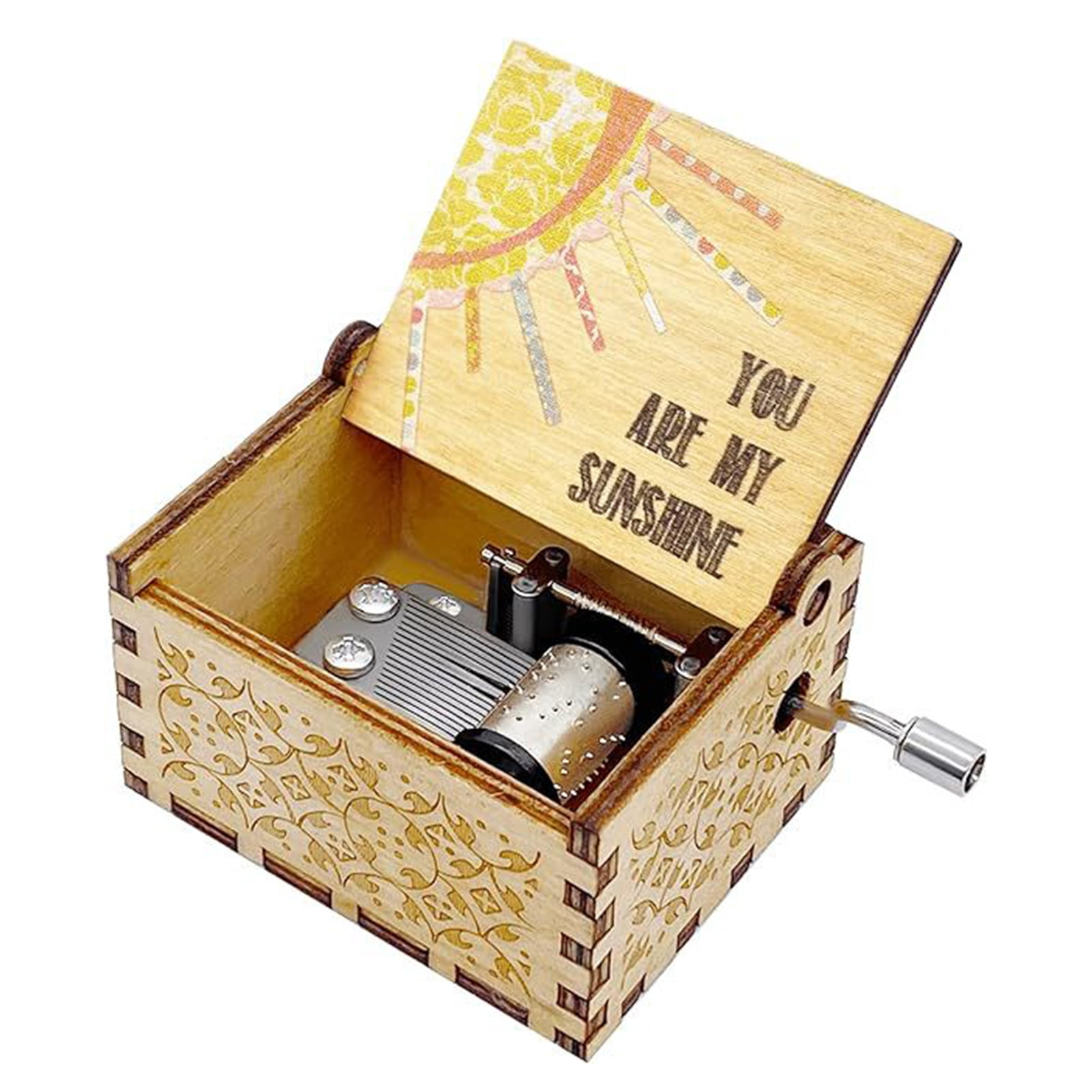 Rotary Handle Wooden Music Box You Are My Sunshine Mini Mechanical ...