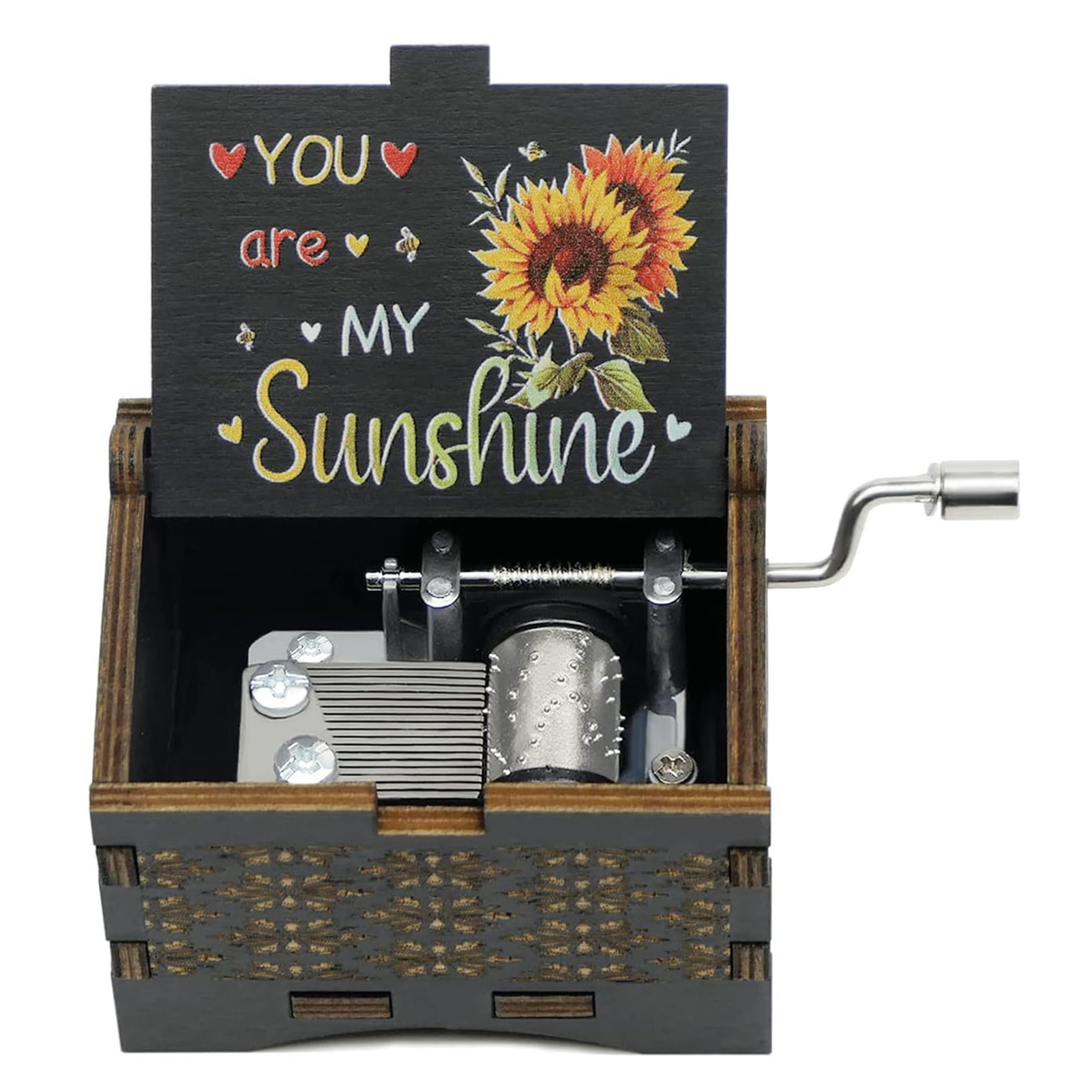 Rotary Handle Wooden Music Box You Are My Sunshine Mini Mechanical ...