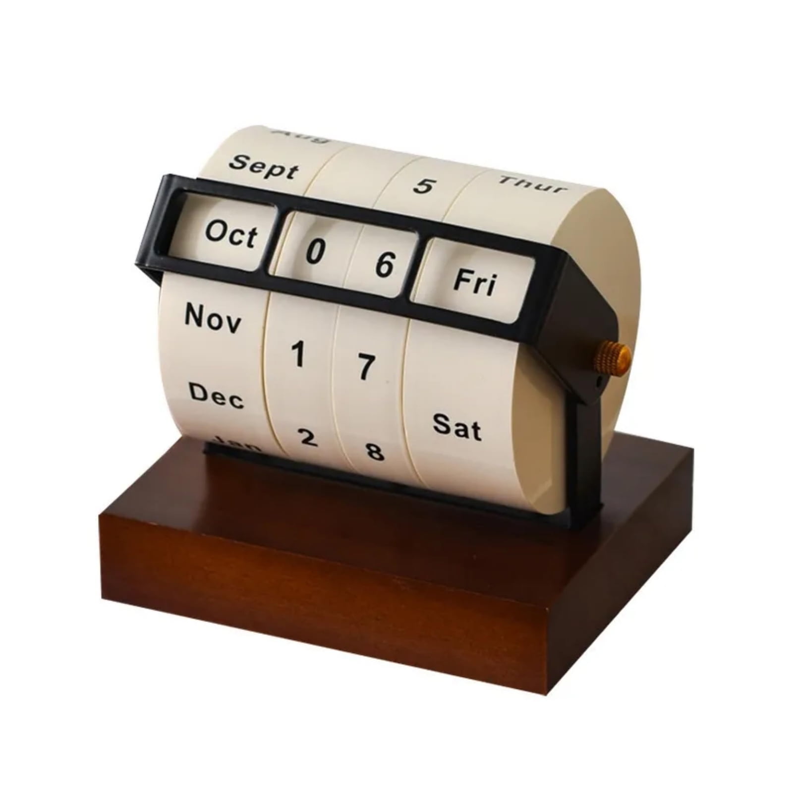 Rotary Perpetual Desk Calendar,Wooden Wheeling Calendar Month Week Day ...