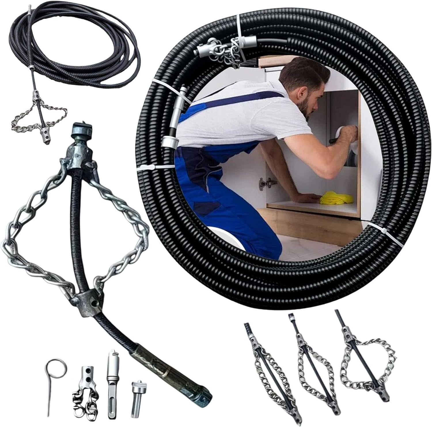 Rotary Sewer Descaling Chain Tool, Push-Type Drain Cleaner for PVC ...