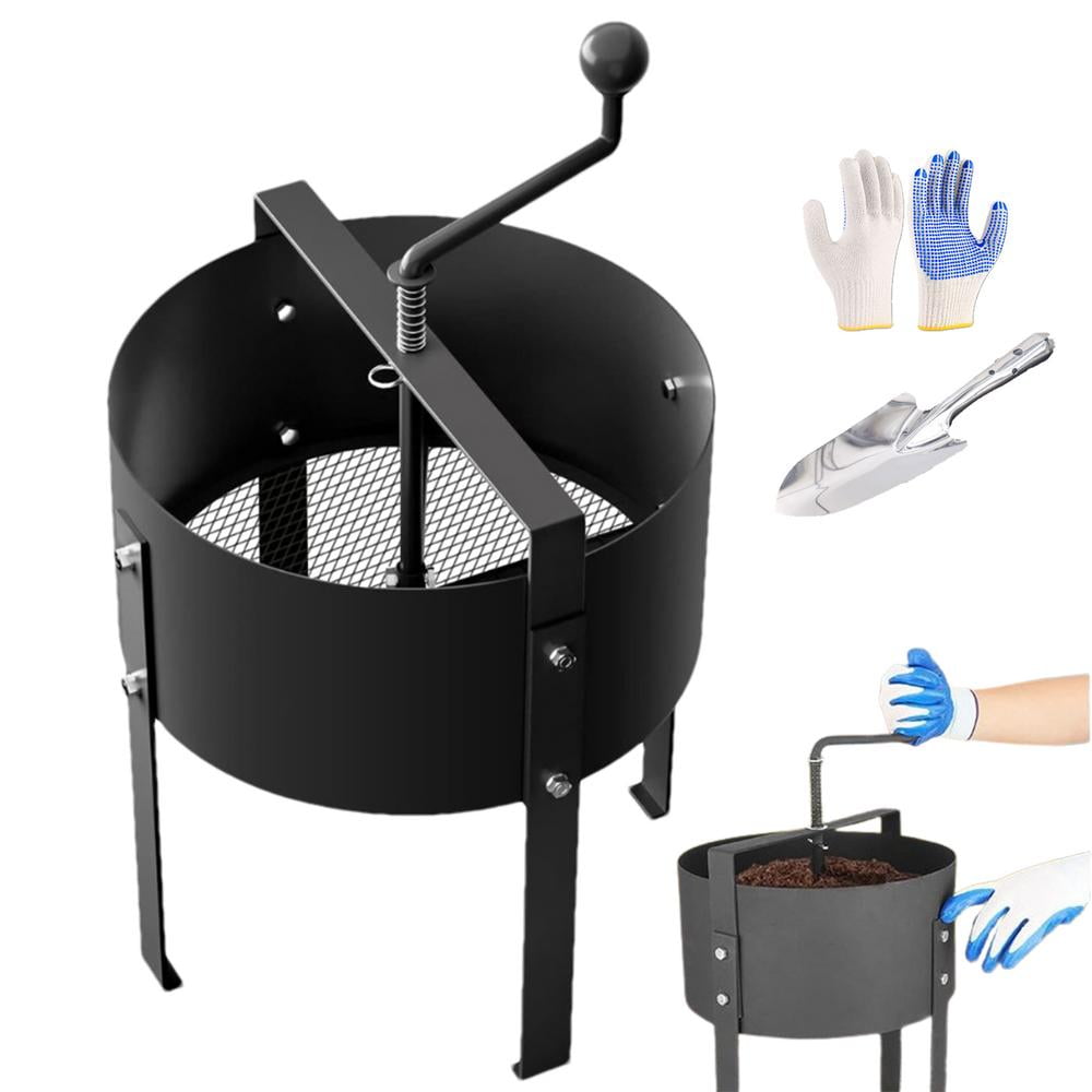 Rotary Soil Sieve Set - Carbon Steel Garden Rock Strainer with Gloves ...