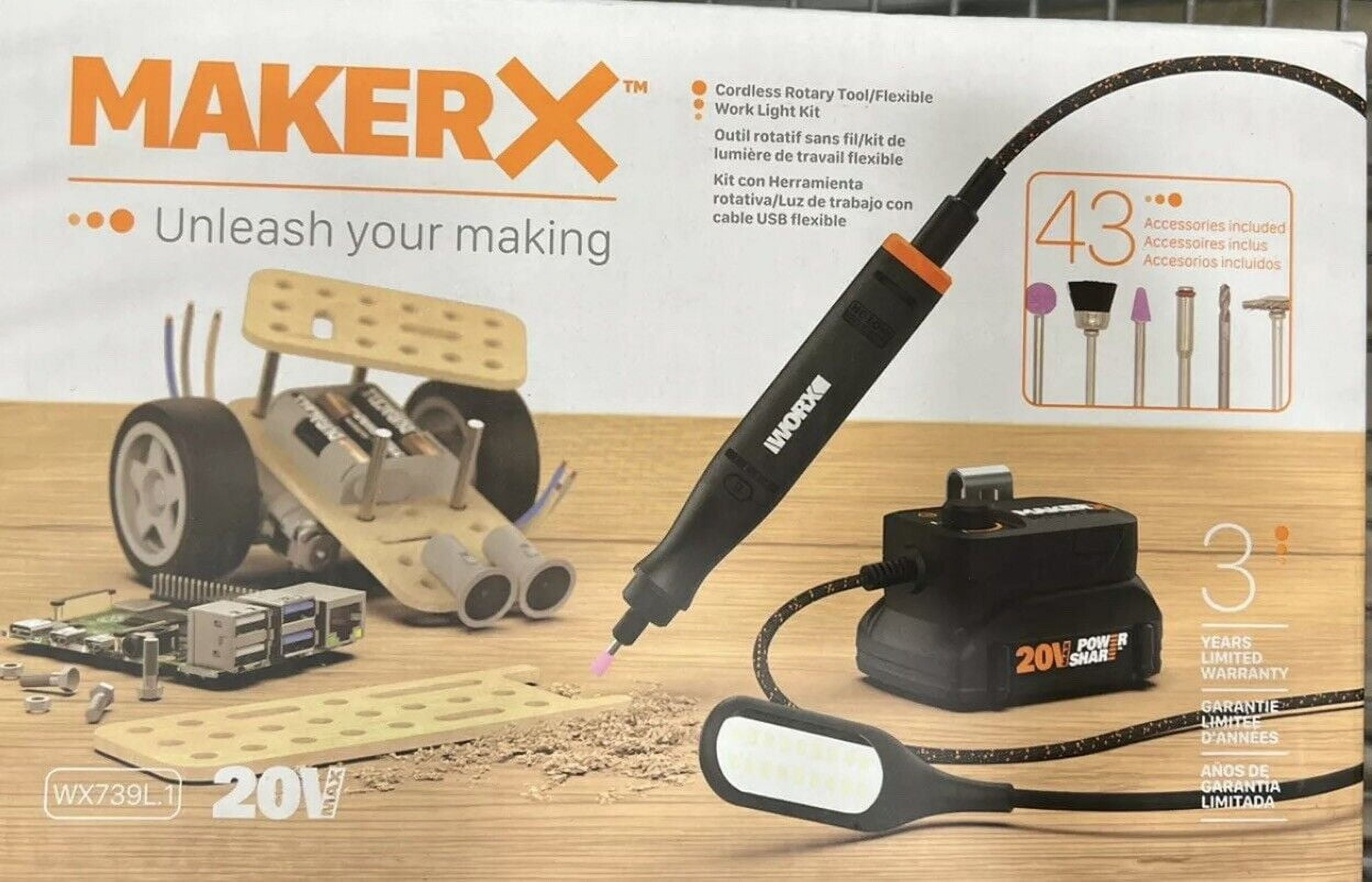 Rotary Tool WORX WX739L.1 20V MakerX 43 Accessories Kit With Battery ...