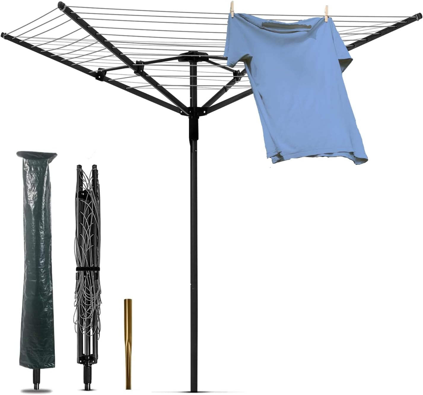 Rotary Umbrella Clothesline, Retractable Outdoor Drying Rack Adjustable ...