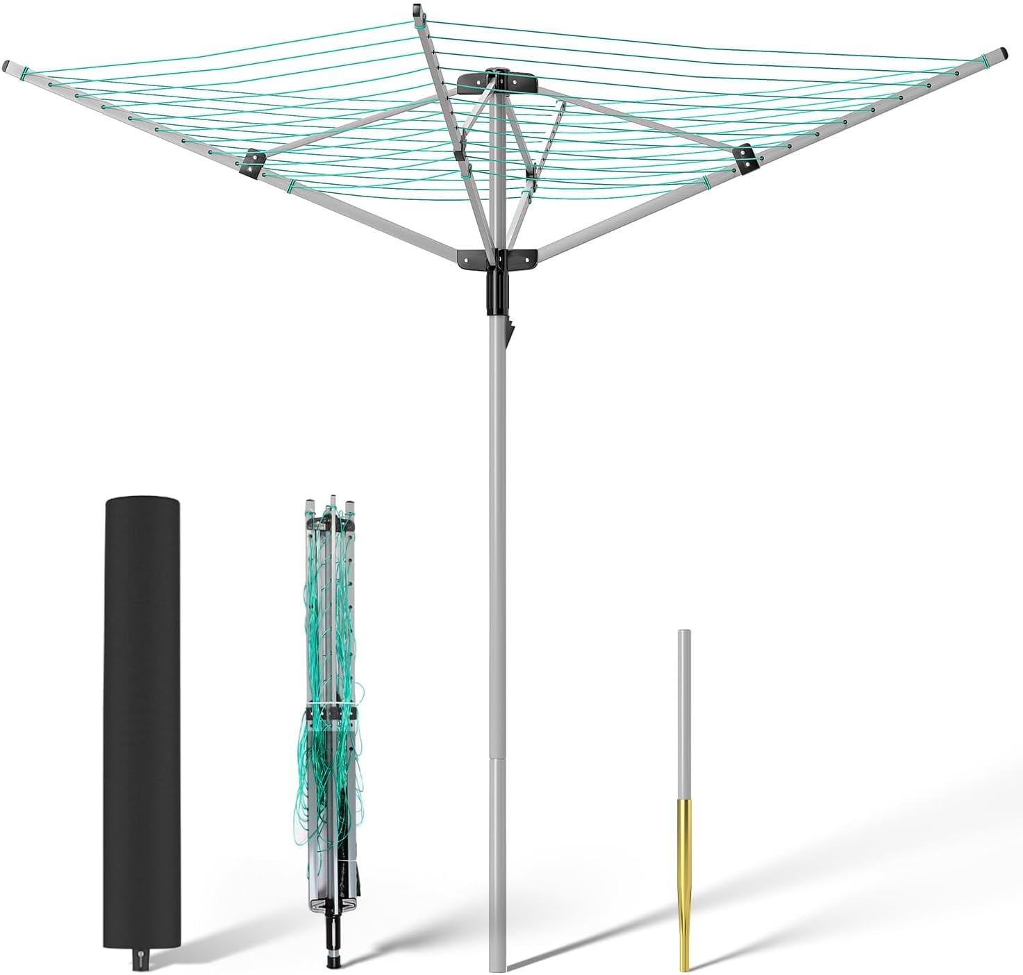 Rotary Umbrella Drying Rack Outdoors, 4-arm Umbrella Clothesline for ...