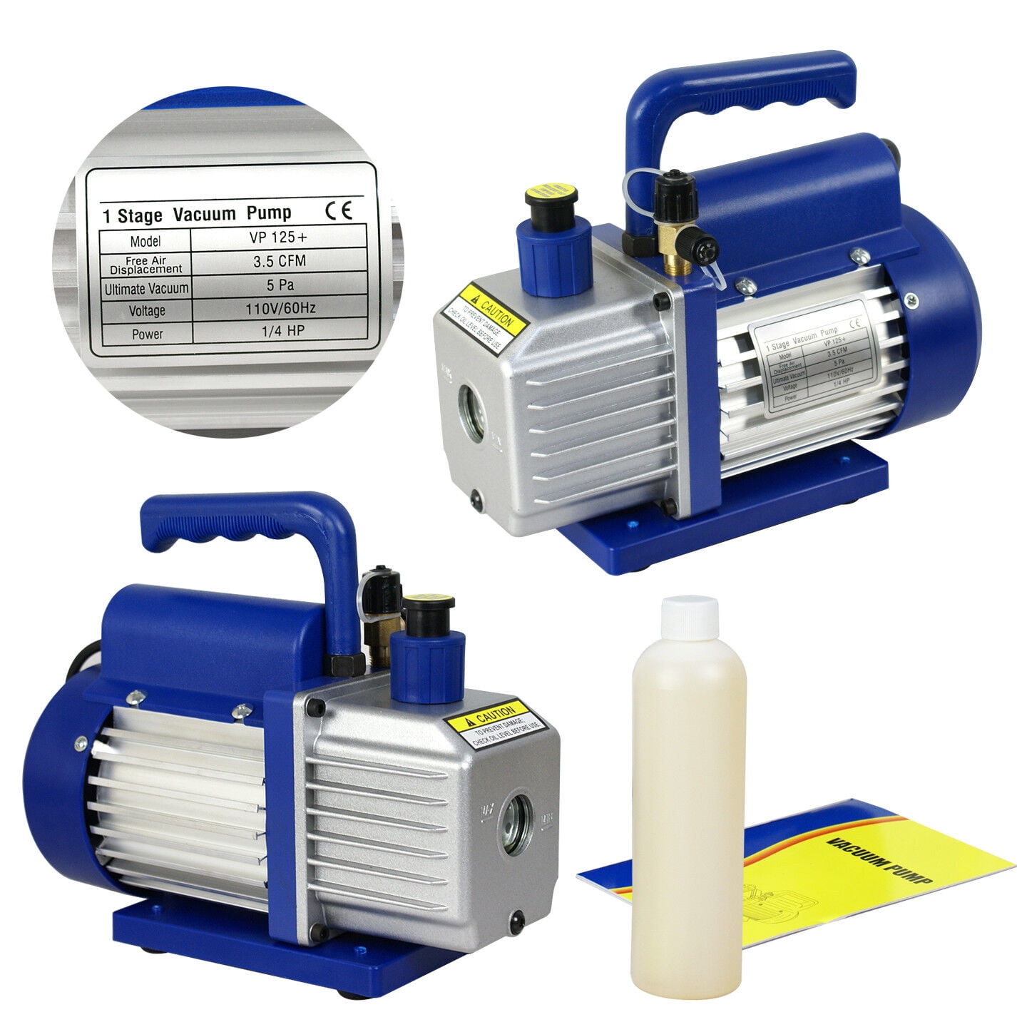 Rotary Vane Vacuum Pump Single Stage HVAC 1/4HP Air Conditioning A/C ...