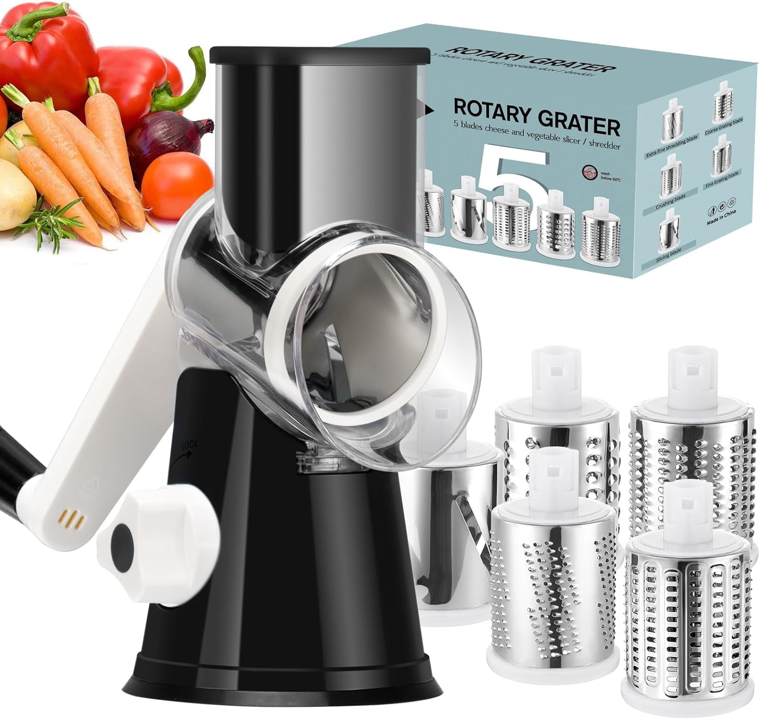 Rotary cheese grinder, hand-cranked, kitchen chopper, speed mandolin ...