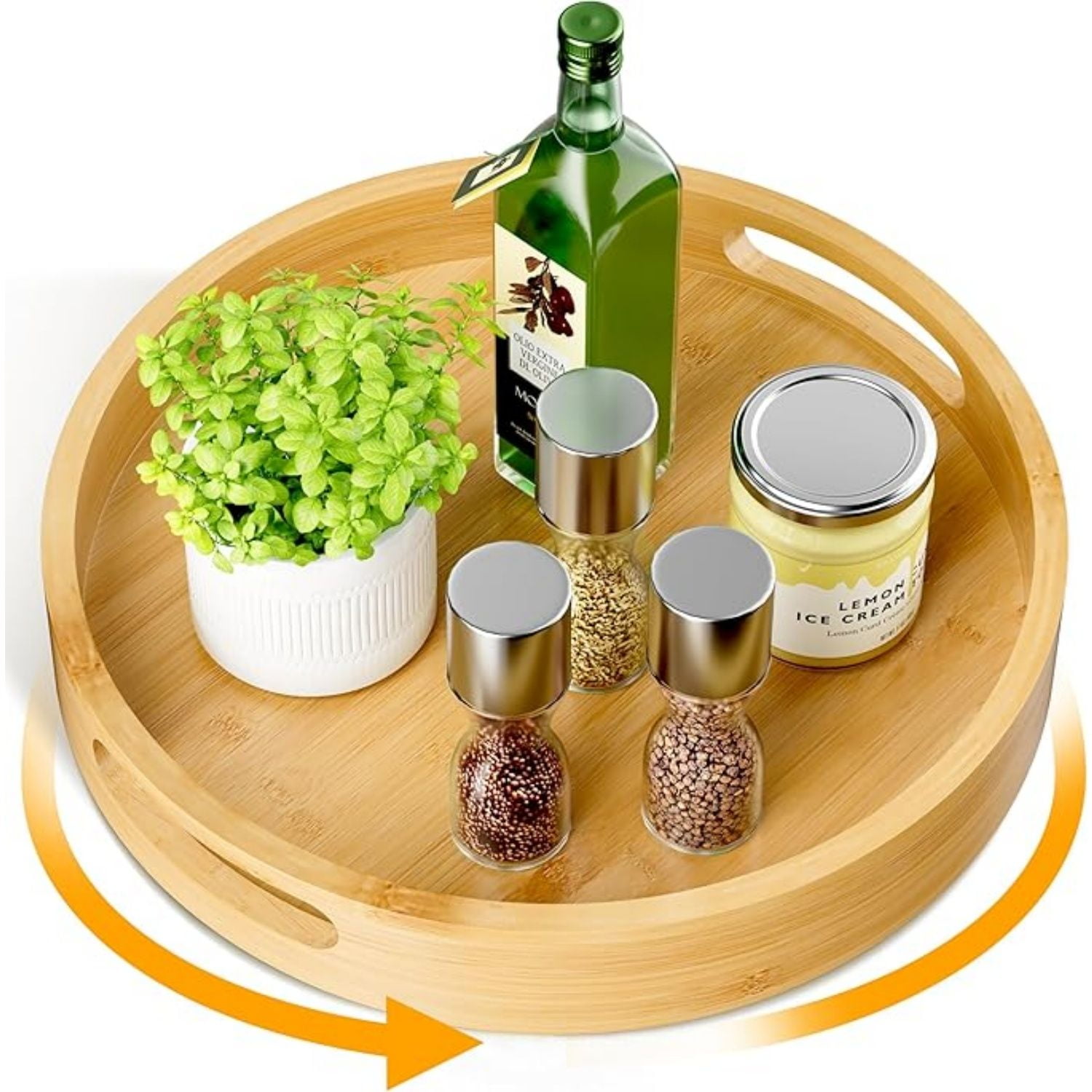 Rotary table organizer 12-inch anti-slip bamboo rotary table for ...