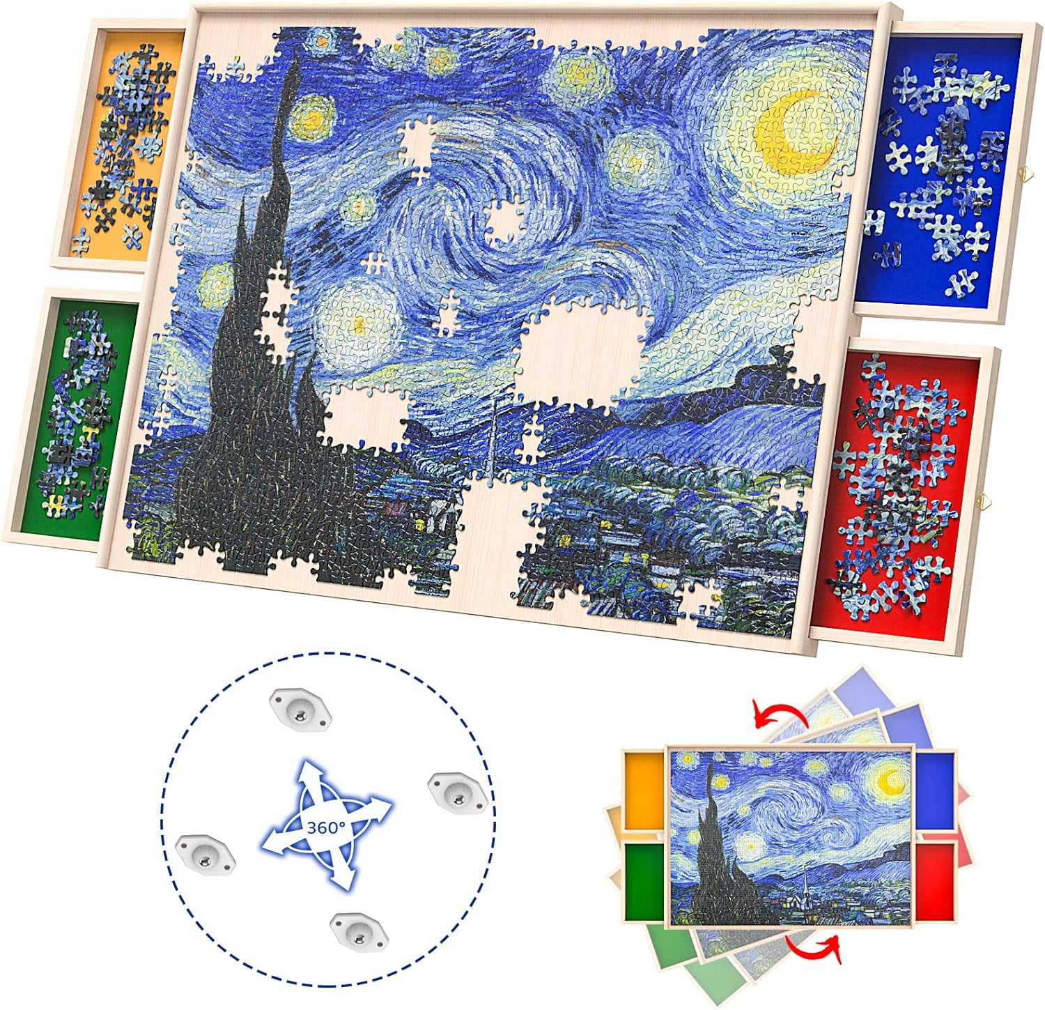 Rotatable 360-Degree Wheels Puzzle Board with Drawers and Cover 1000 ...