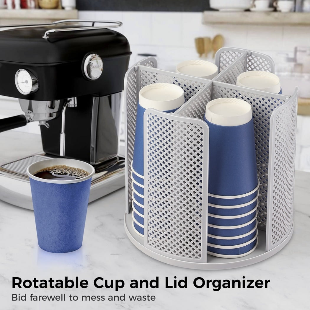 Rotatable Cup and Lid Organizer with 4 Compartments, Coffee Cup ...