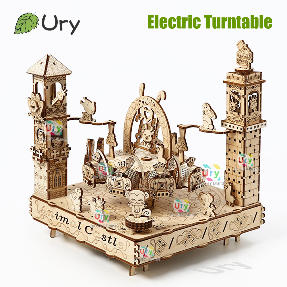 Rotatable DIY 3D Wooden Puzzles Electric Zoo Animals Amusement Park ...