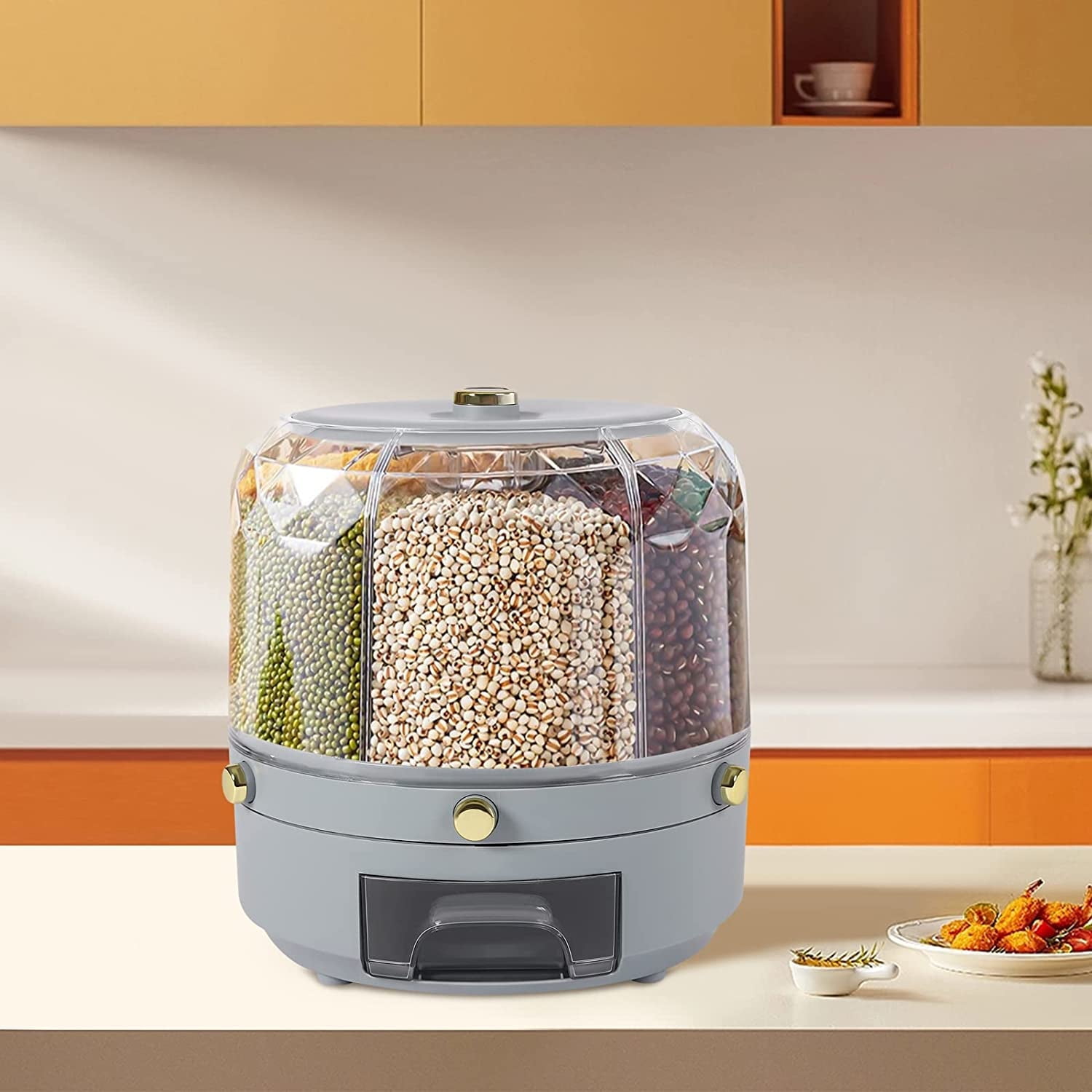 Rotatable Dry Food Dispenser, 6 Grids Rice Grain Containers Kitchen ...