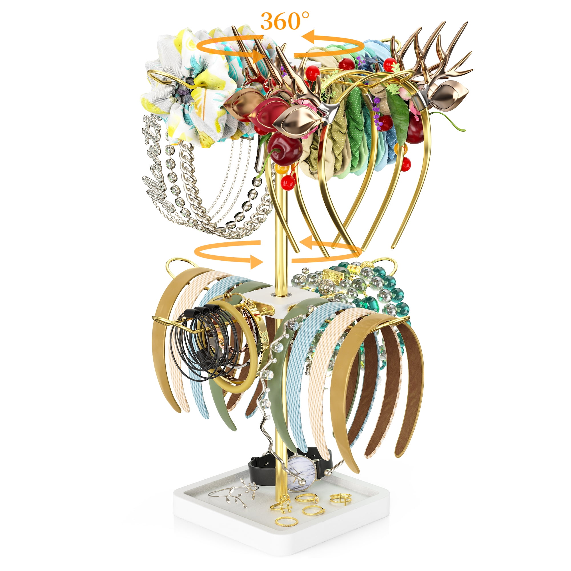 Rotatable Headband Organizer, 2 Tier Head Tie Holder, ATSKIM Hair Hoop ...