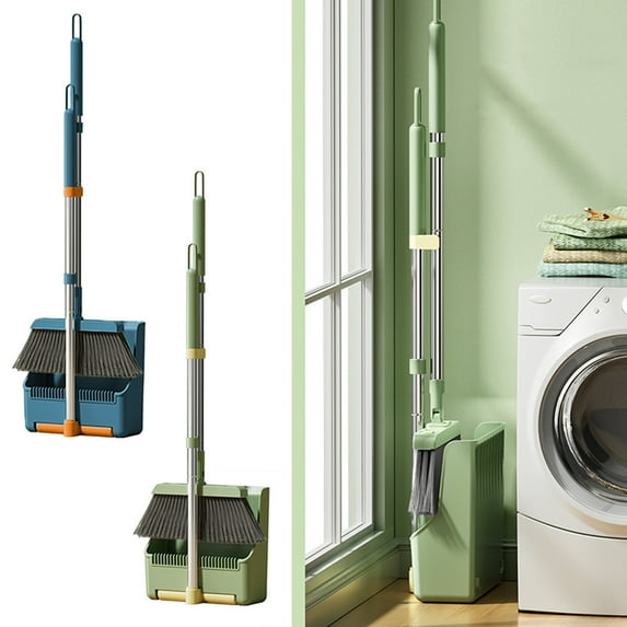 Rotatable Standing Broom Set, Dustpan with Scraper, Easy Cleaning, Mess ...