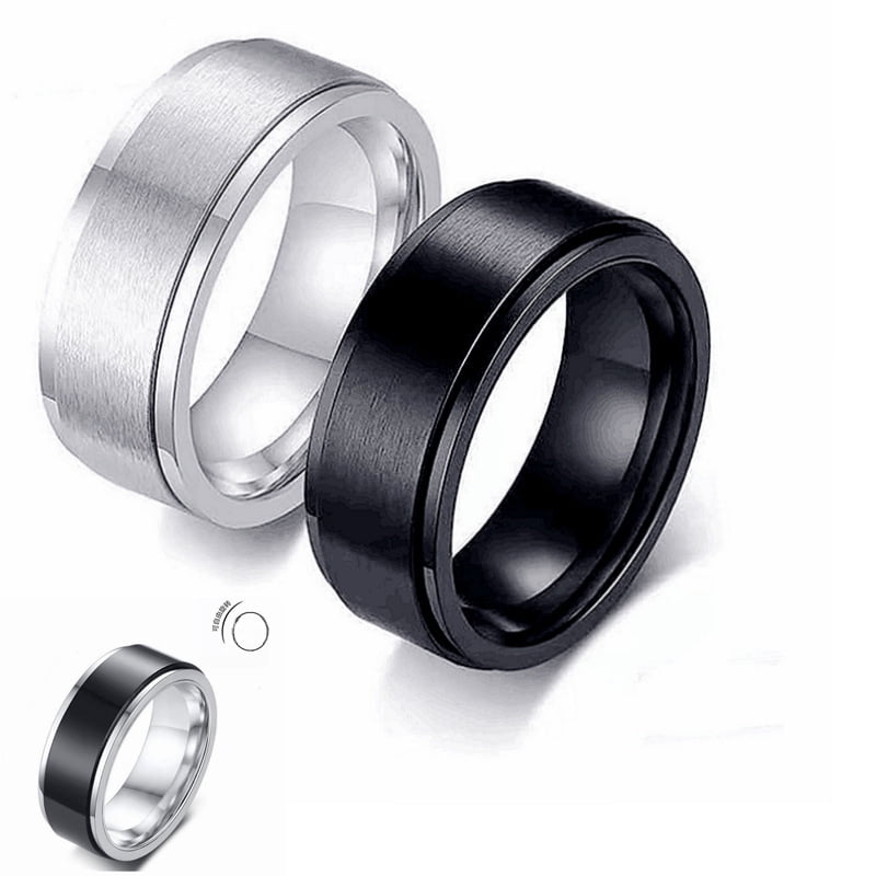 Steel Ring Men's Stainless Steel Rotating Ring Black Hand Jewelry Easy ...