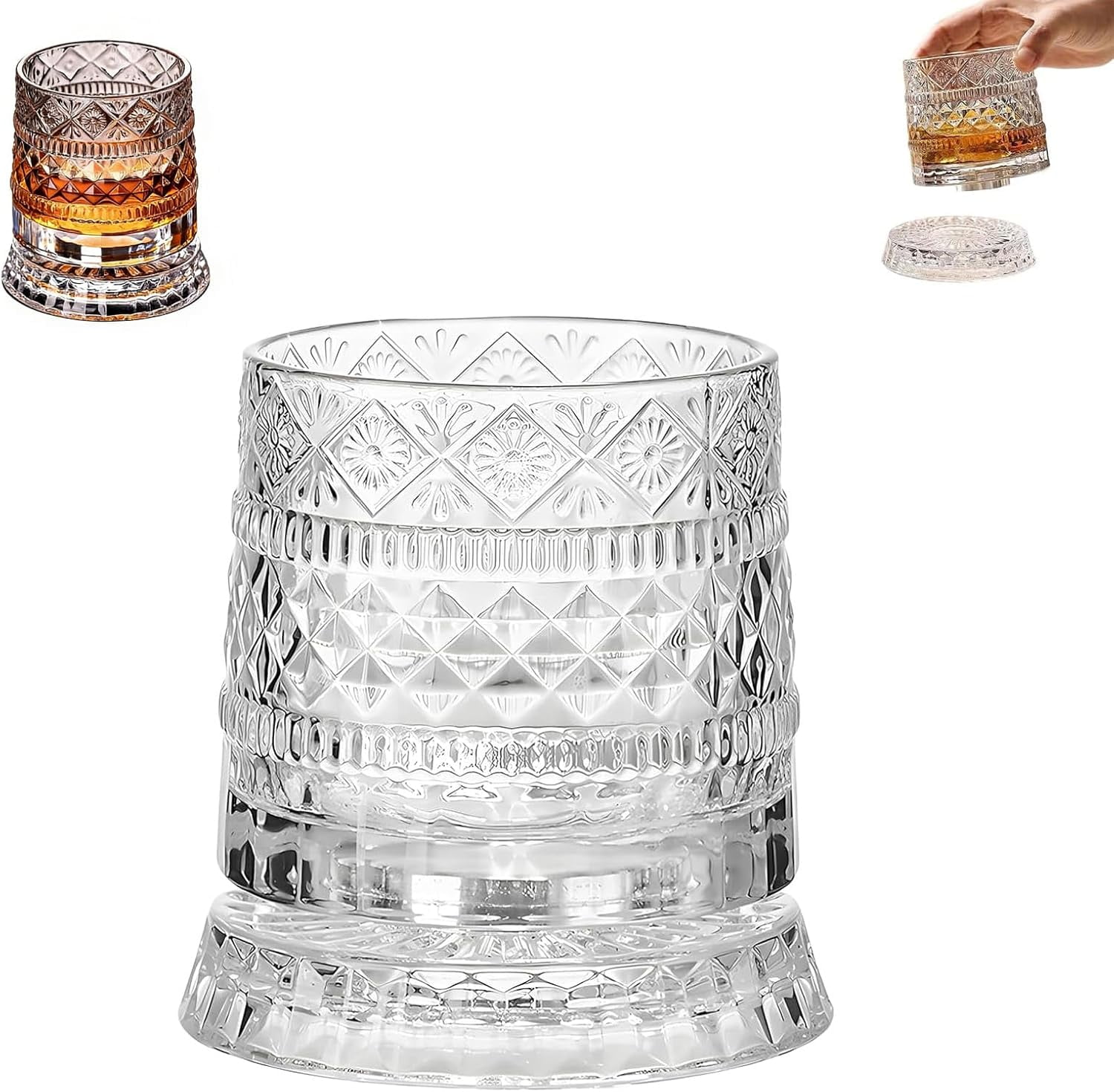 Rotatable Tumbler Crystal Glass Cups,360 Degree Rotating Whiskey Glass ...