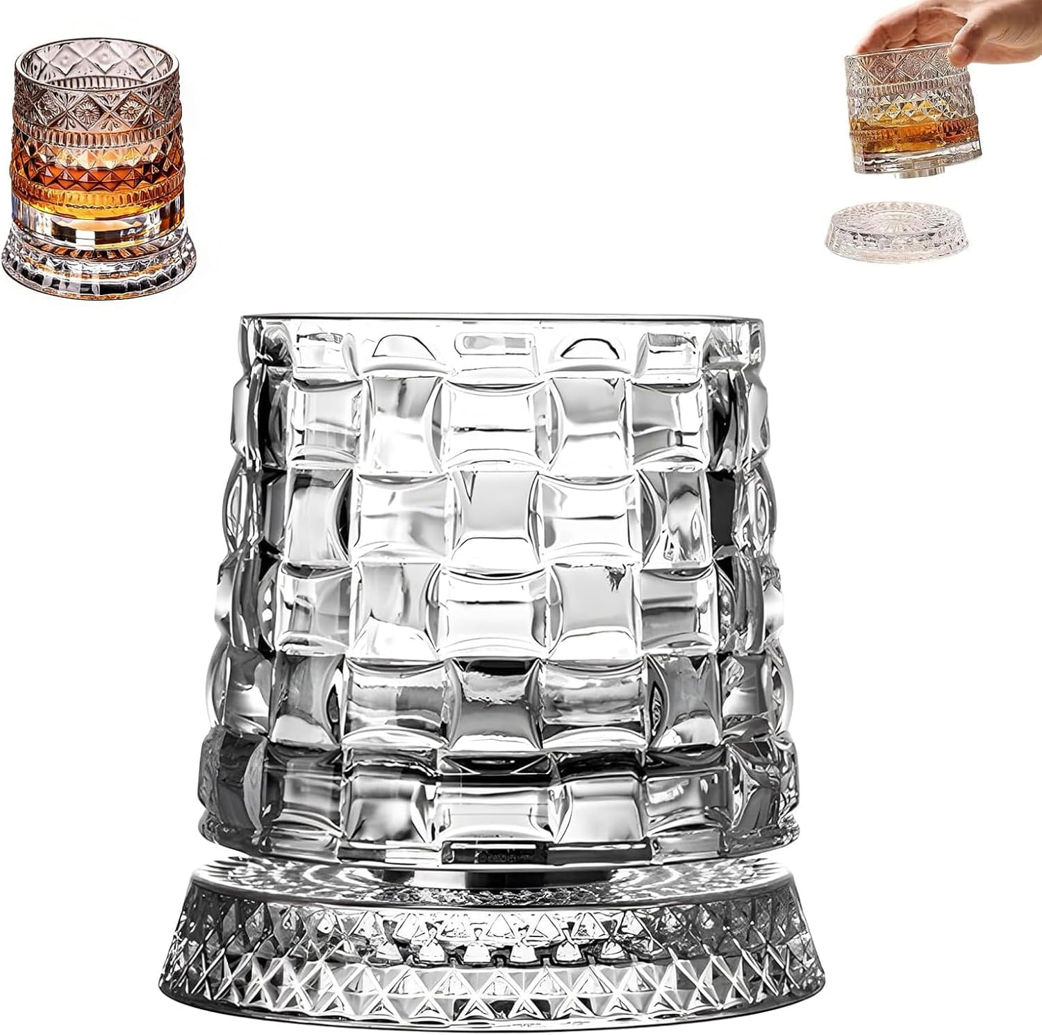 Rotatable Tumbler Crystal Glass Cups,360 Degree Rotating Whiskey Glass ...