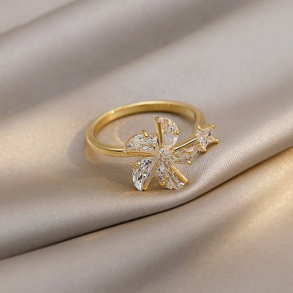 Rotatable Windmill Ring For Women Niche Design Gold Gilded Inlay With ...