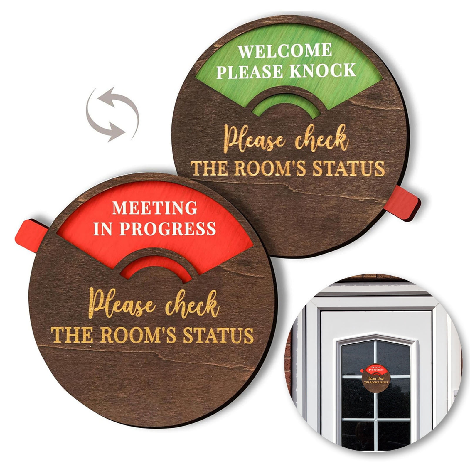 Rotatable Wooden Office Door Sign - Meeting in Progress Office Door ...