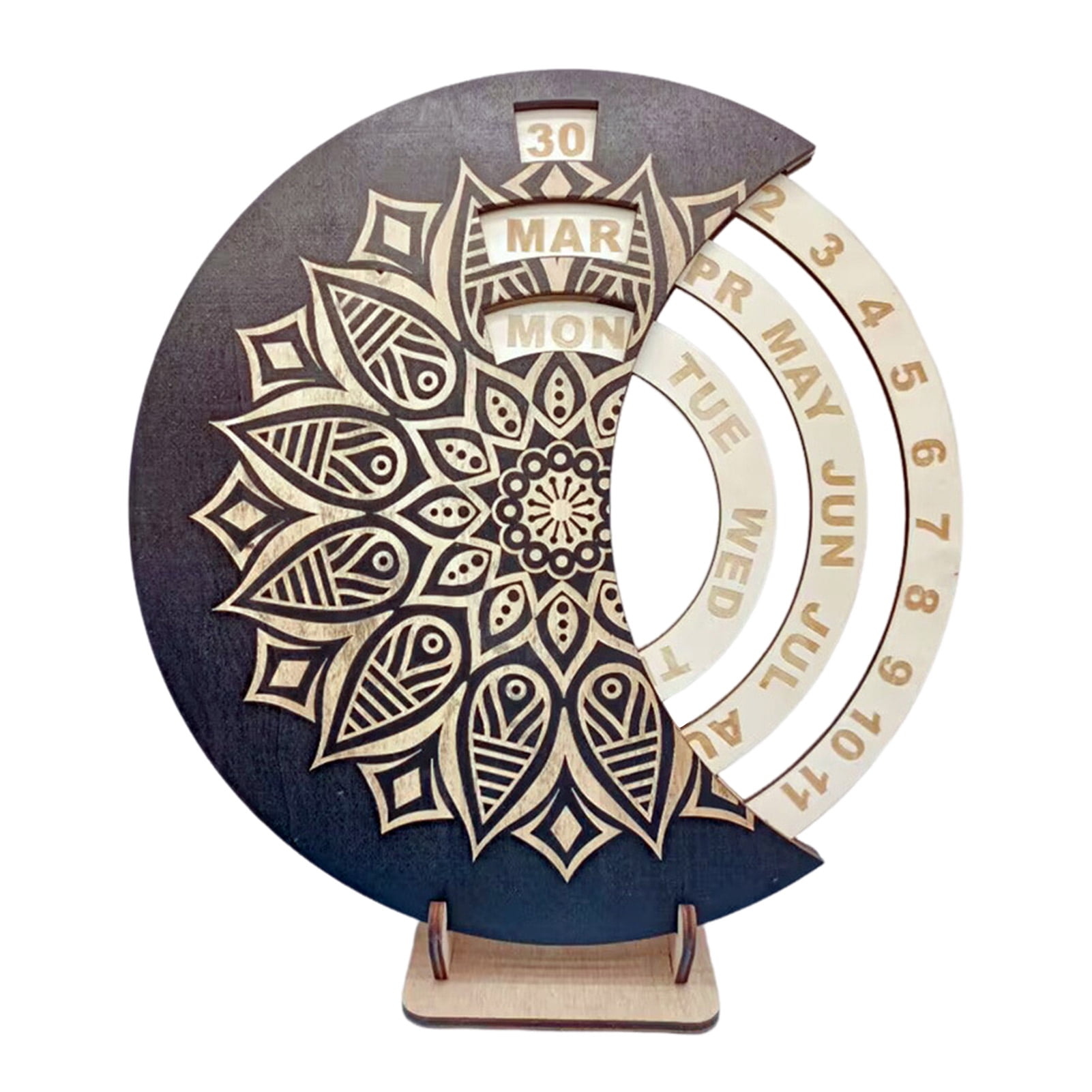 Rotatable Wooden Perpetual Desk Calendar with Base Heavy Duty Date Week ...