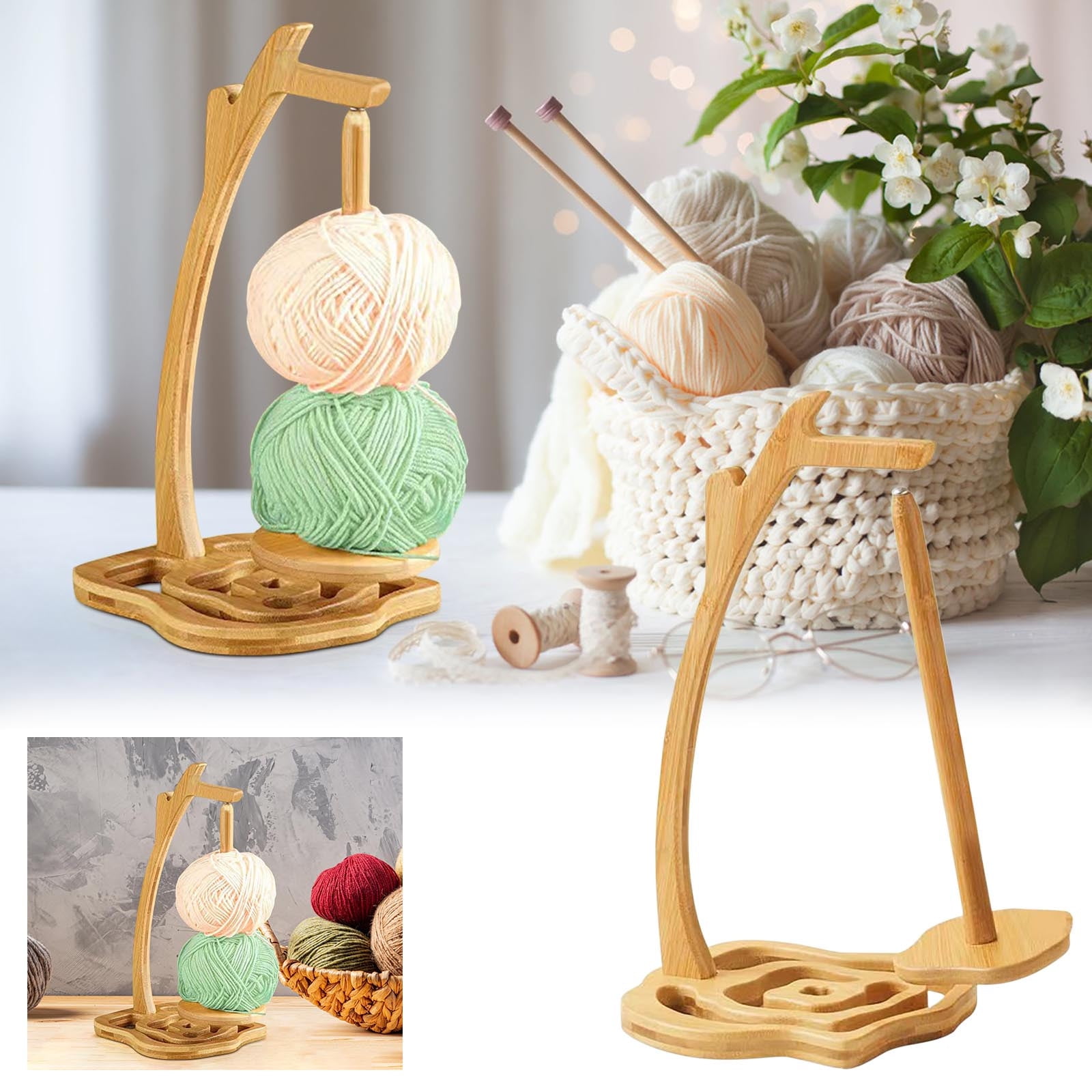 Rotatable Yarn Rack for Crochet Knitting | Wooden Detachable Desktop ...