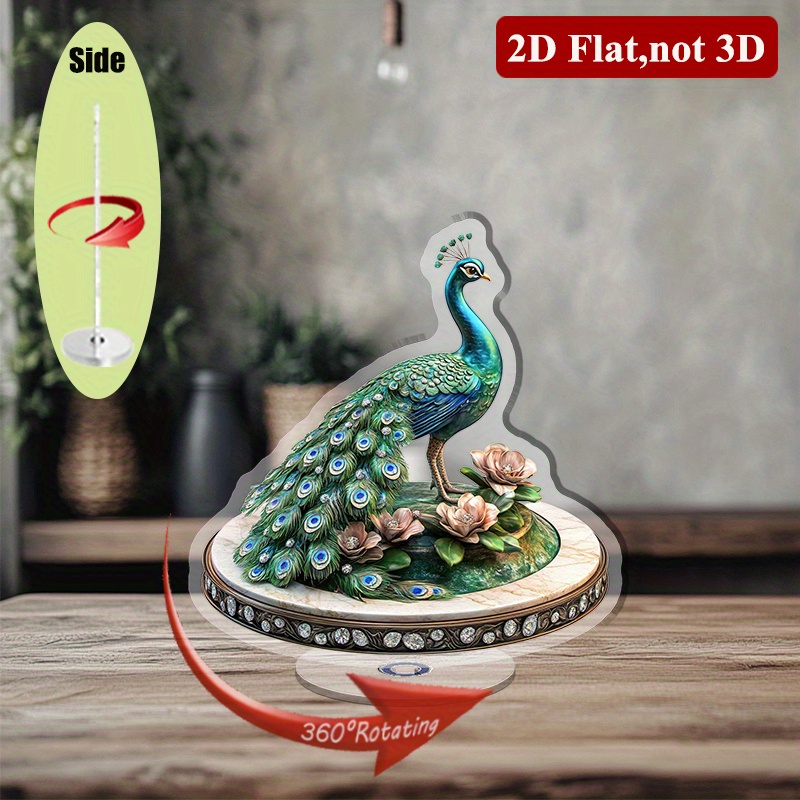 Rotatable acrylic decoration featuring a peacock design adorned with ...