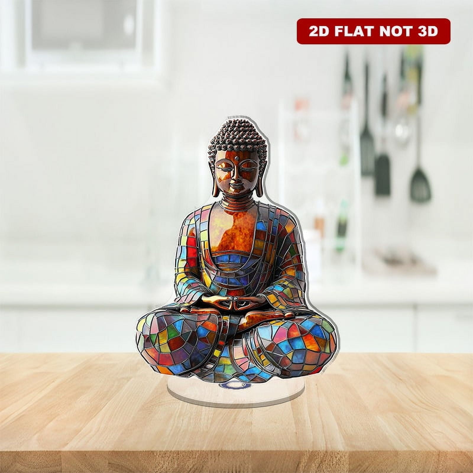 Rotatable acrylic display features a full-body Buddha statue in stained ...