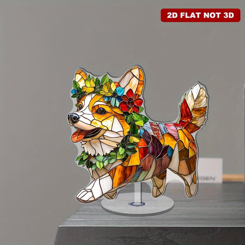 Rotatable acrylic display featuring a corgi with a garland, showcasing ...