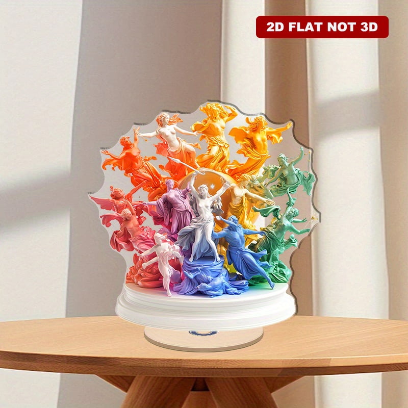 Rotatable acrylic display featuring the twelve constellations in vibrant colors against a white ...