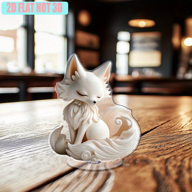 Rotatable acrylic figurine featuring a nine-tailed white fox with ...