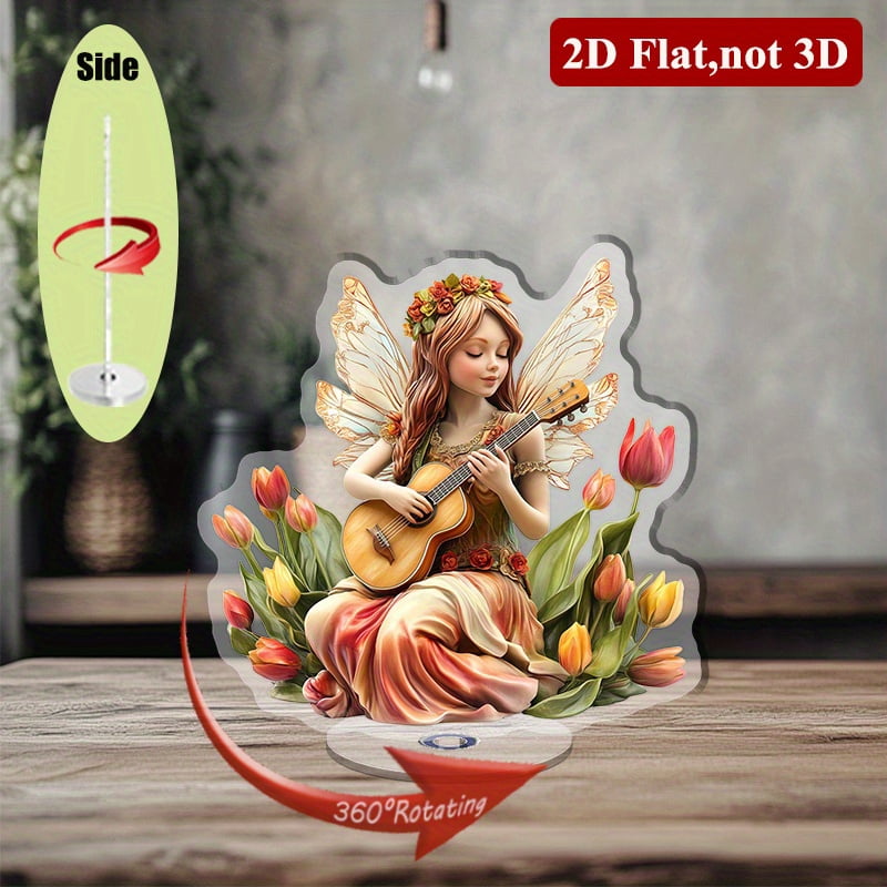Rotatable acrylic ornament featuring a detailed fairy playing ukulele ...