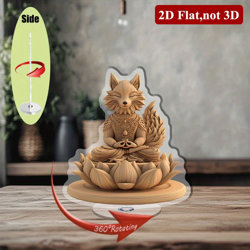 Rotatable acrylic ornament featuring a serene nine-tailed fox pan ...