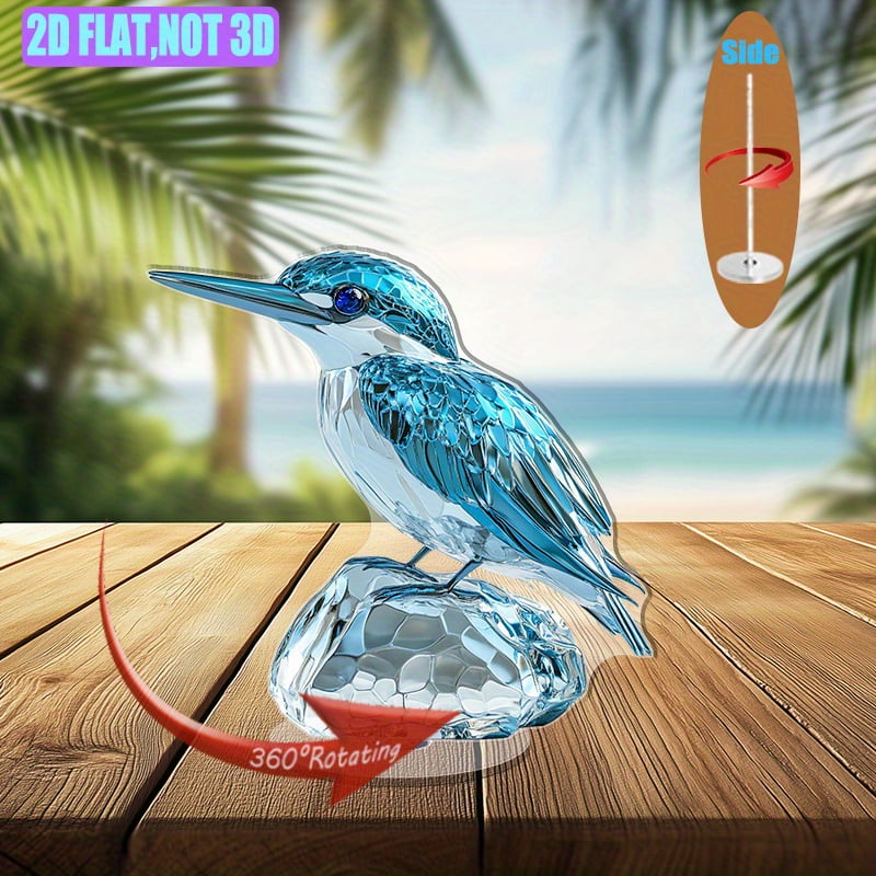 Rotatable acrylic ornament featuring a kingfisher with vibrant blue ...