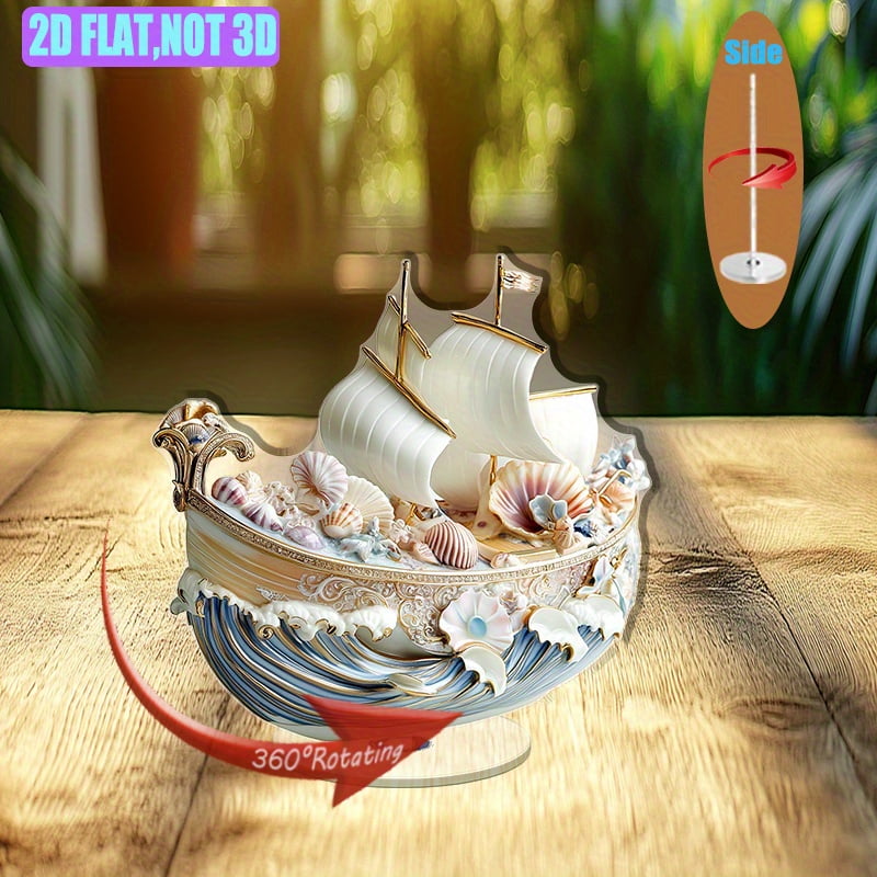 Rotatable acrylic sculpture featuring a unique porcelain boat design ...