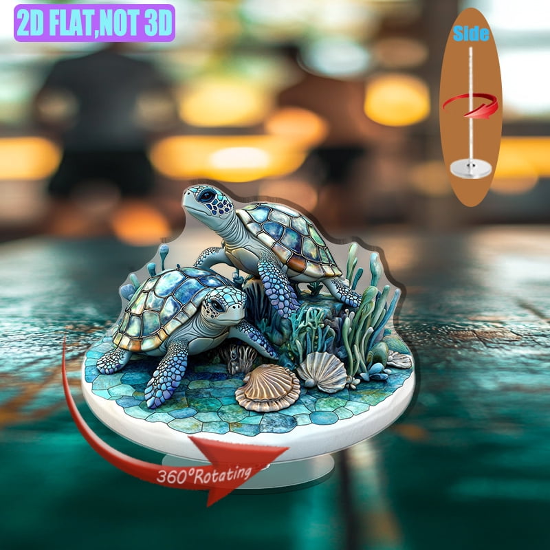 Rotatable acrylic sculpture featuring glossy porcelain turtles amidst ...