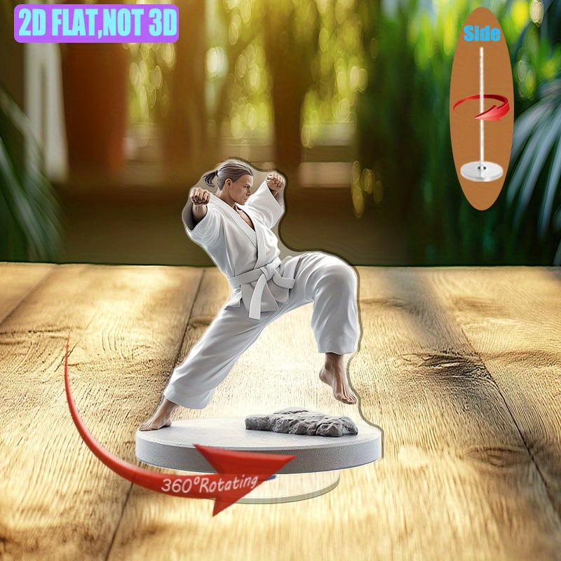 Rotatable acrylic statue of a karate athlete executing a roundhouse ...